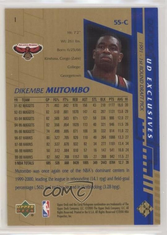 2000-01 Upper Deck Gold UD Exclusives /100 Dikembe Mutombo #1 HOF | eBay