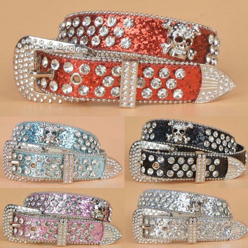Female Rhinestone PU Leather Belt Fashion Shiny Studded Girl Designer ...