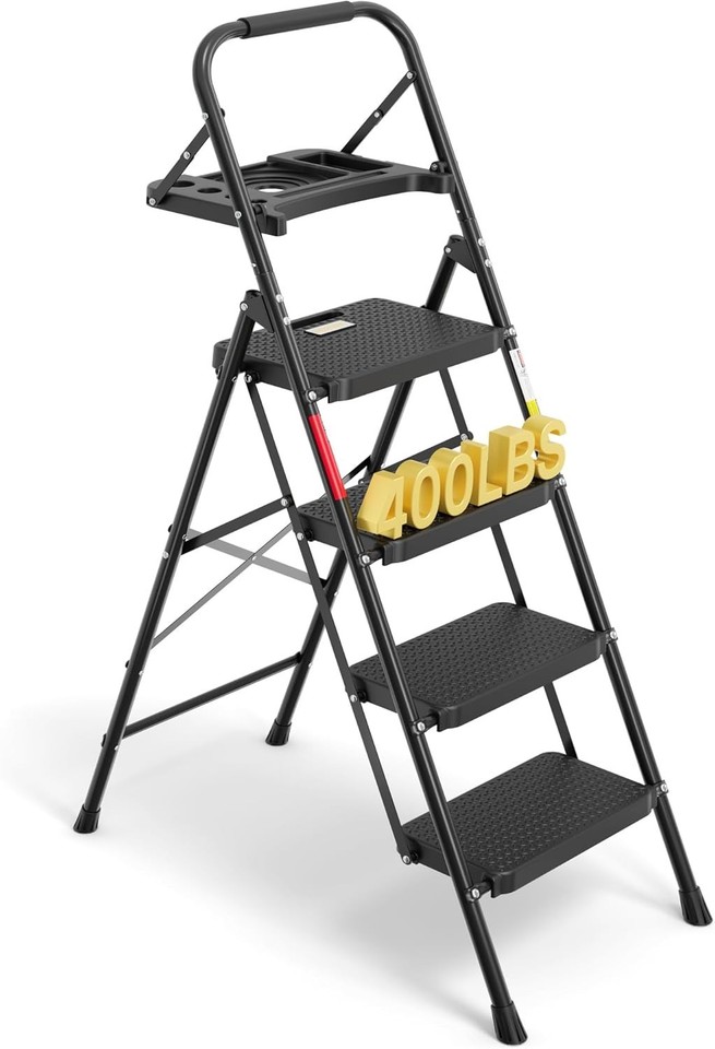 BONTEC 4 Step Ladder with Wide Anti-Slip Pedals, Folding Step Stool ...