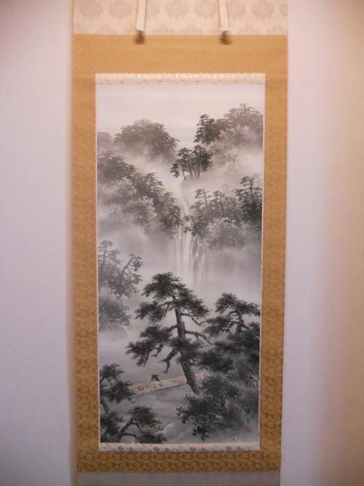 Hanging scroll Arakawa Katsuhide Ink Landscape Silk Paper Rare Scroll ...