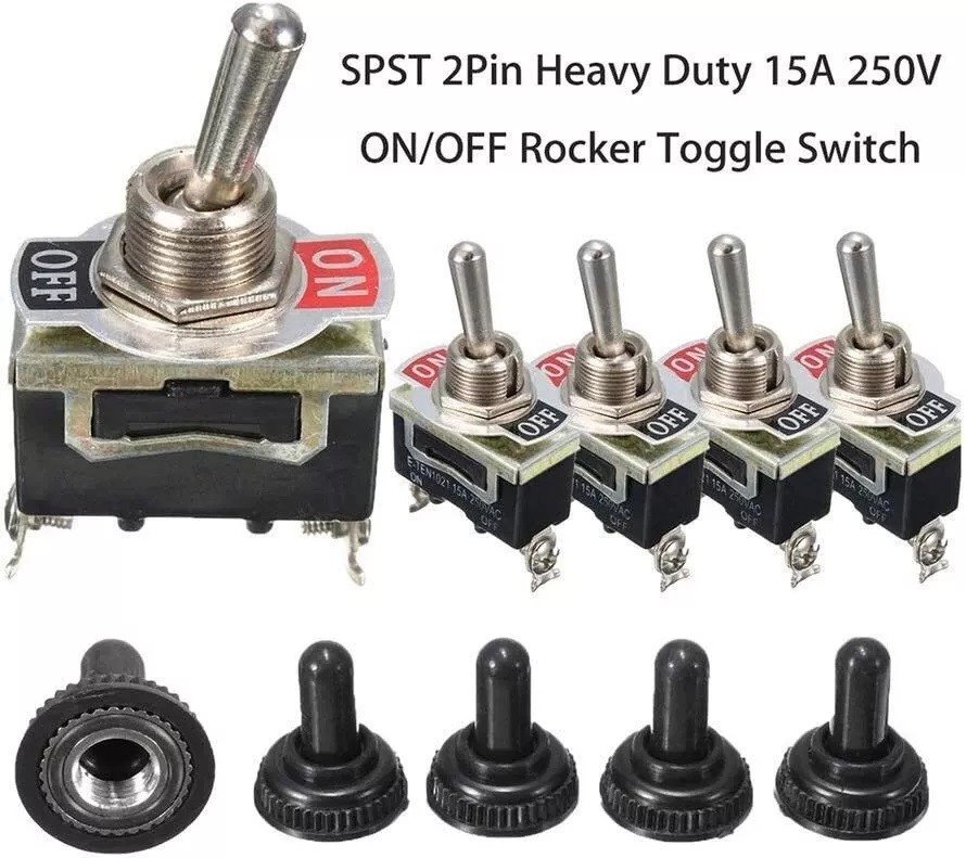 5x SPST Solid Metal ON/OFF Toggle Switch Single Pole For Marine ...