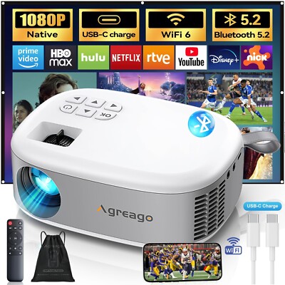 Agreago Mini Outdoor Portable Projector WithUSB-C Cable, 1080P | eBay