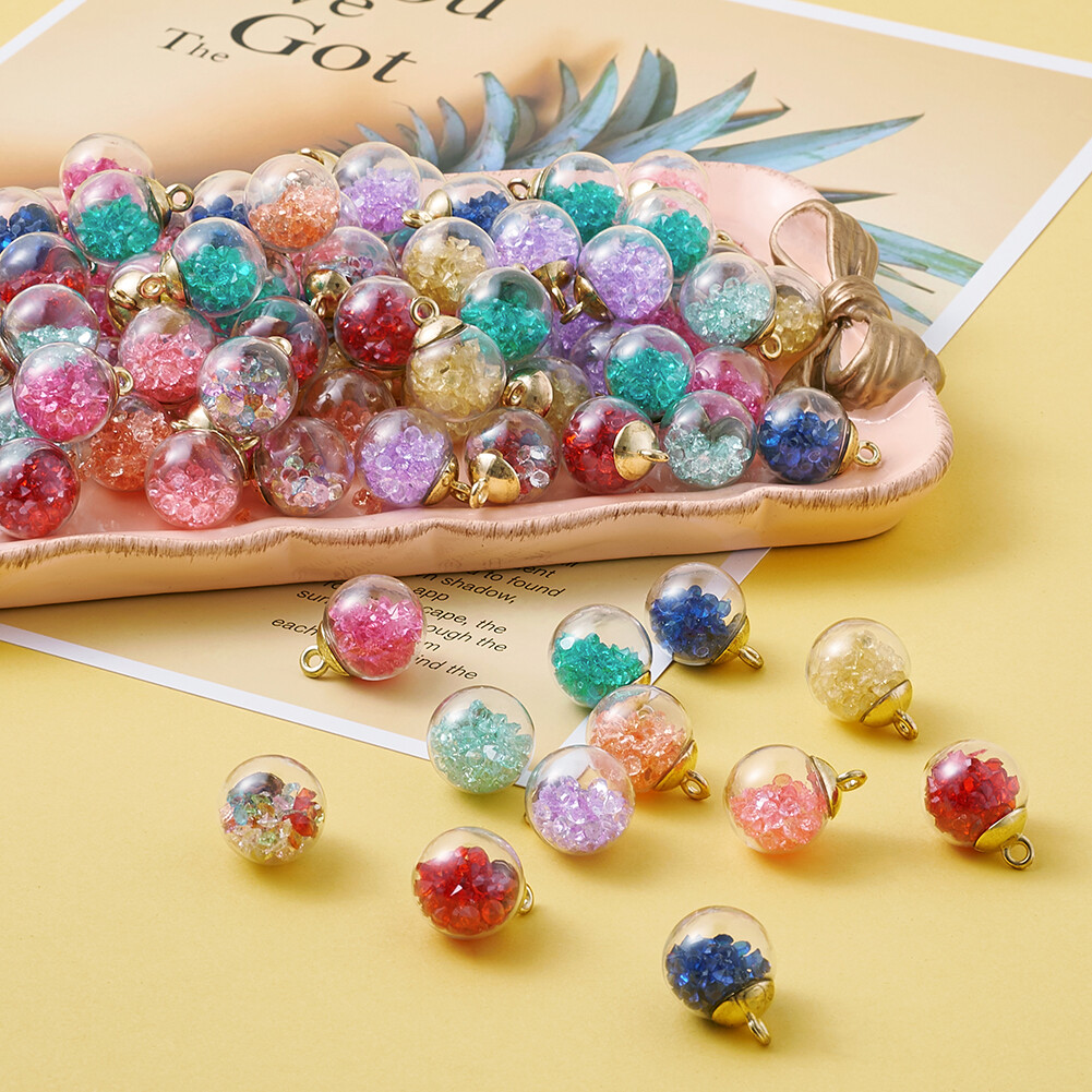 100pcs Colorful Glass Ball Pendants Rhinestone Smooth Mini Charms Craft ...