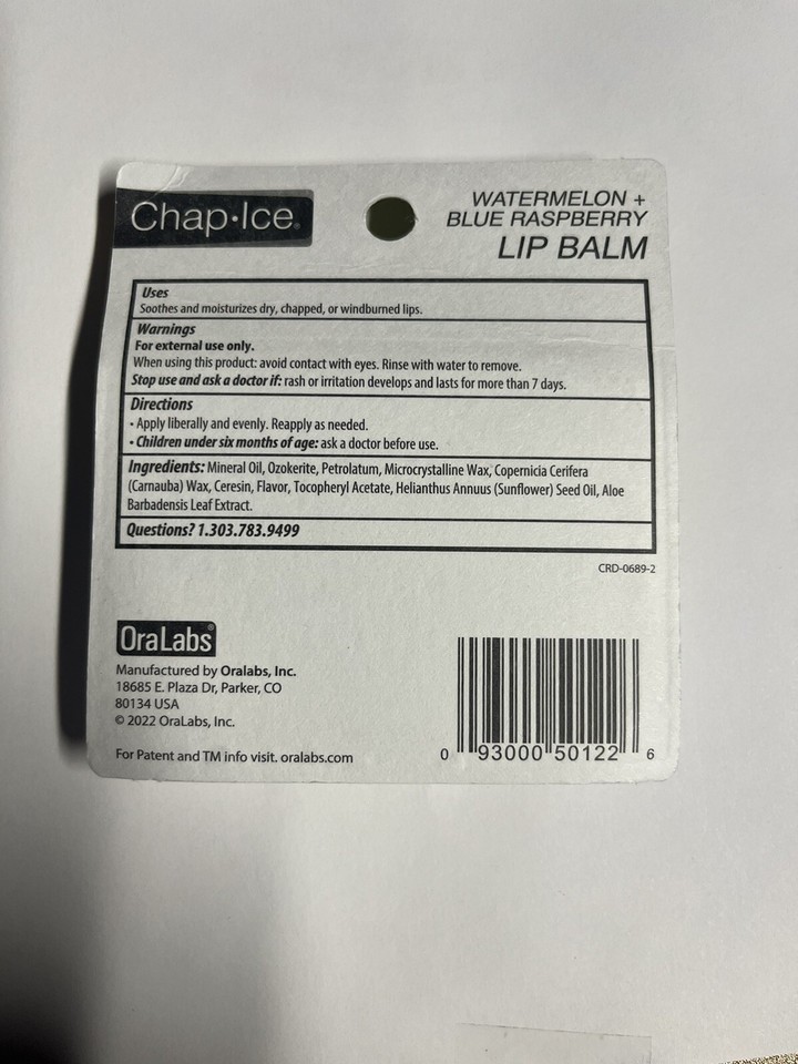 6 pieces Chap Ice Lip Balm Watermelon x 4 & blue raspberry x2 new in ...