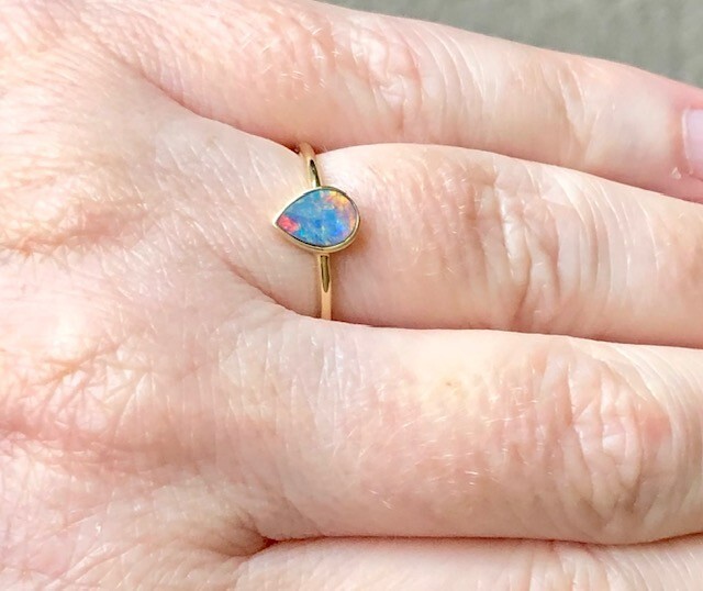 14k gold Australian Fire Opal ring 6.5 pear Lady's Pink Blue Baby Colors Dainty | eBay