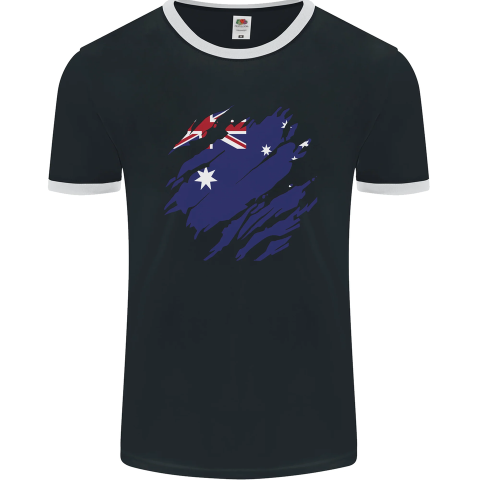 Torn Australia Flag Australian Day Football Mens Ringer T-Shirt FotL | eBay