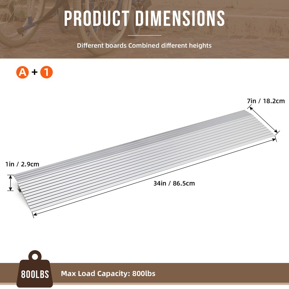 800LBS Threshold Ramp Aluminum Adjustable Door Entry Ramp with Non-Slip ...