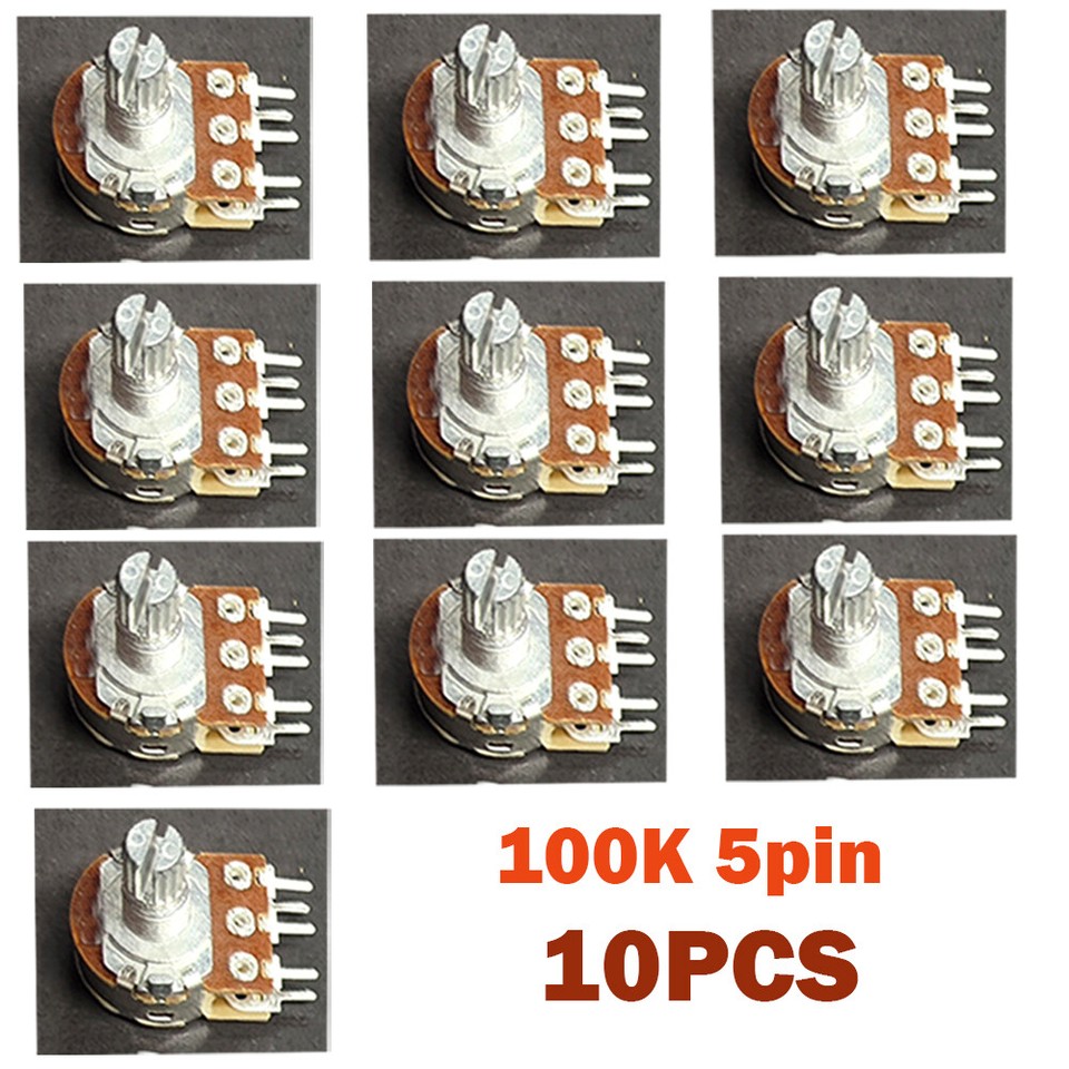 10Pcs B100K 100K WH148 5 Pins Potentiometer with Switch Shaft 15mm 5 ...