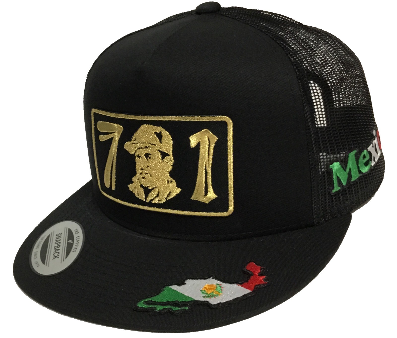 EL CHAPO GUZMAN 701 GOLD HAT 3 LOGOS MAPA EN LA VISERA BLACK MESH ...