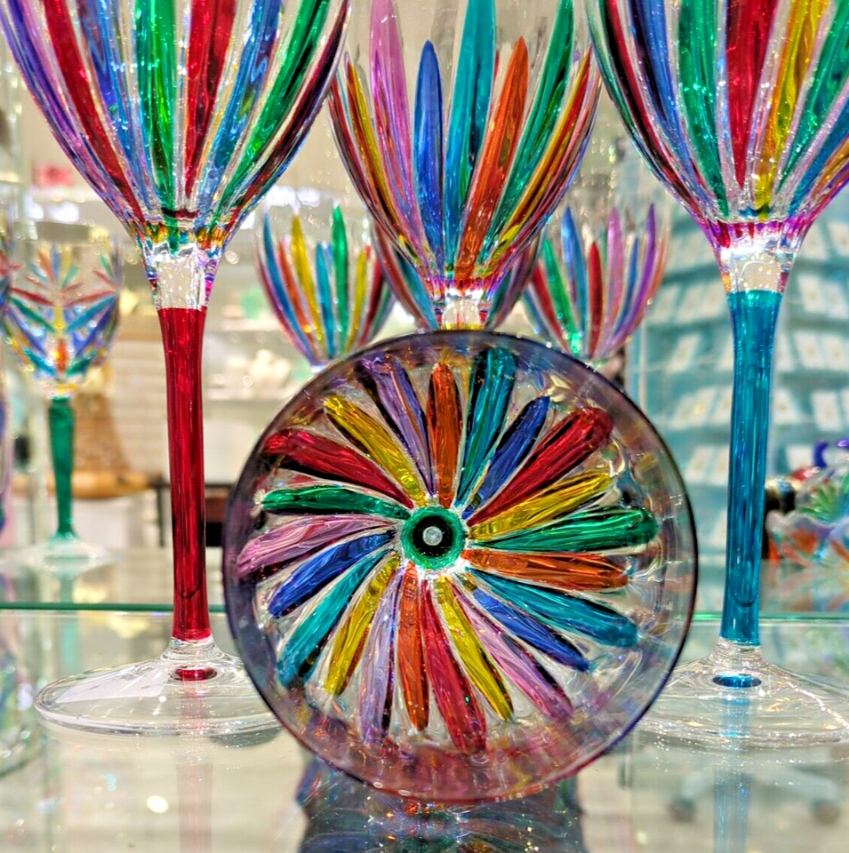 CC ZECCHIN MURANO Wine Glass, multi color 8-7/8” Tal, 6 pcs | eBay
