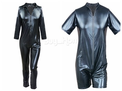 Sexy Men's Leather PVC Bodysuit Wet Look Jumpsuit Catsuit Clubwear ...