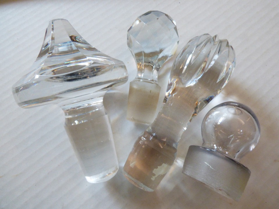 VTG Mixed Lot 4 VTG CLEAR CRYSTALL GLASS STOPPERS DECANTER MEDICINE ...