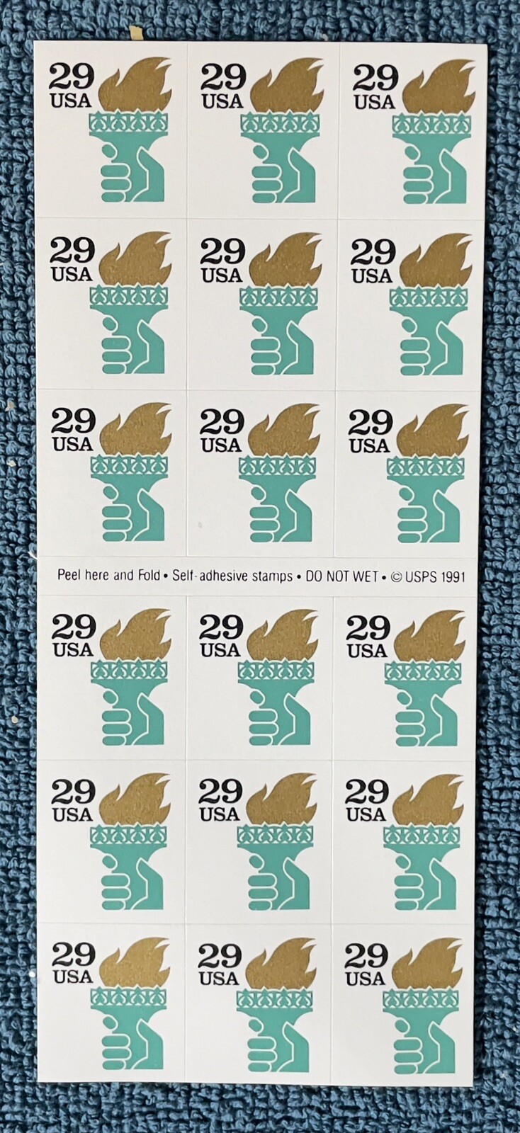 Scott #2531Ab, 29c Liberty Torch unused booklet pane of 18 stamps, Self ...