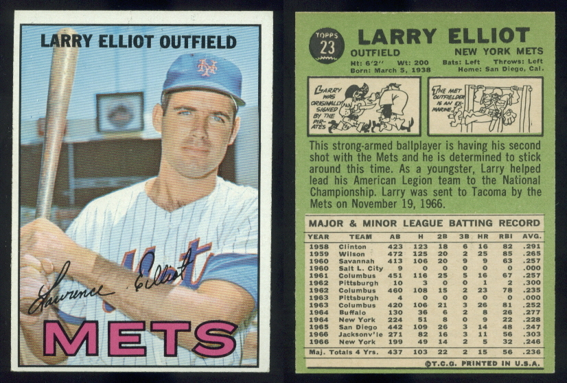 (52623) 1967 Topps 23 Larry Elliot Mets-NM | eBay