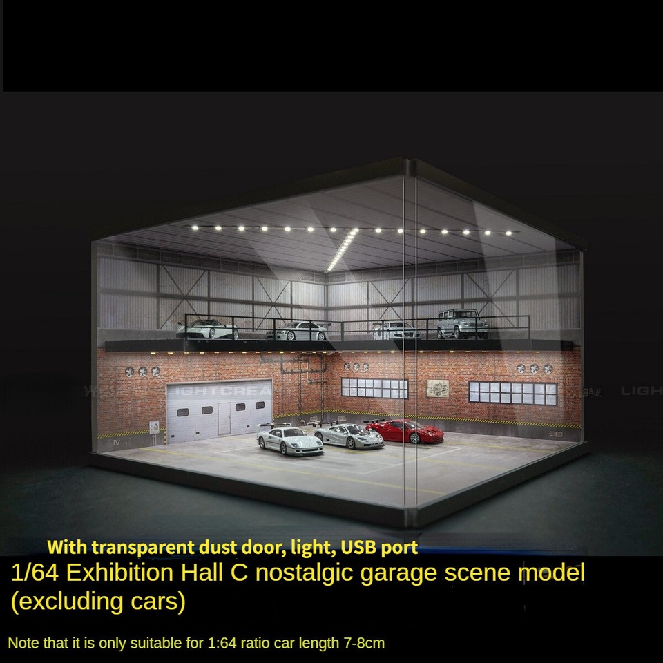 1/64 Diorama Diecast Car Garage Model LED City Car Showroom Scene Model ...