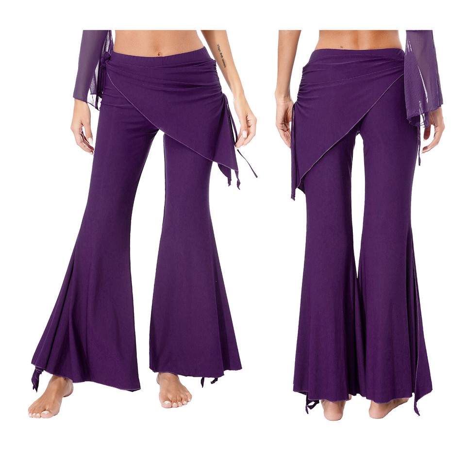 Womens Bottoms Wide Leg Belly Dance Elastic Waistband Pants Solid Color ...