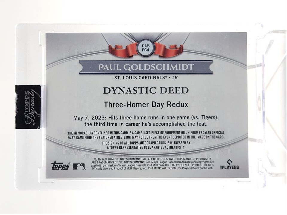 PAUL GOLDSCHMIDT 2024 TOPPS DYNASTY GAME USED PATCH #DAP-PG4 AUTO /10 ...