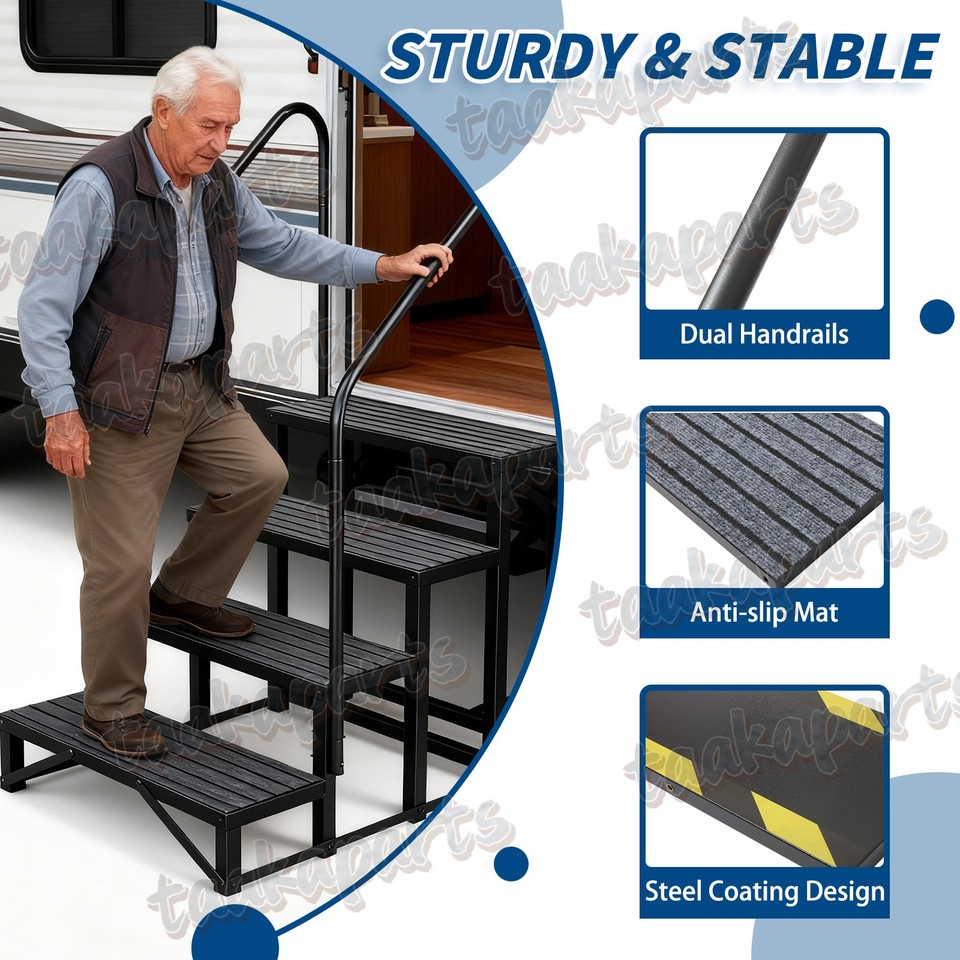 RV Steps with Handrails 4 Step Pool Ladder Mobile Home Spa Steps ...
