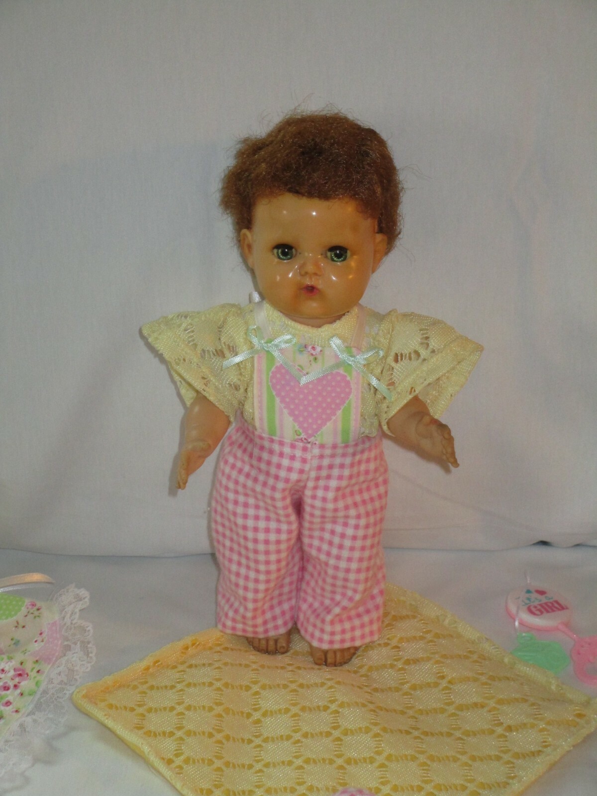 Adorable 11 " Tiny Tears NO Doll Clothing Lot Dress Yellow Pink Bib ...