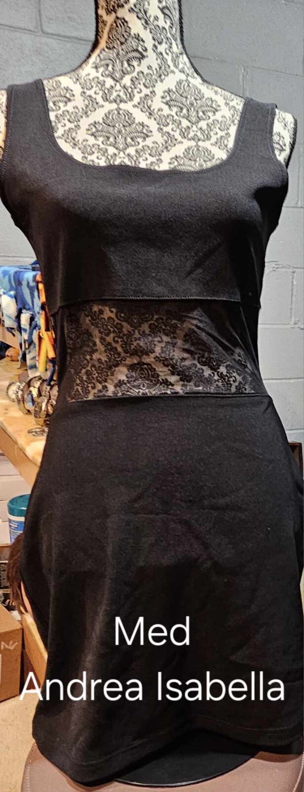 VTG 80's Andrea Isabella Size M Black Mid Mesh Stretch BodyCon Dress ...