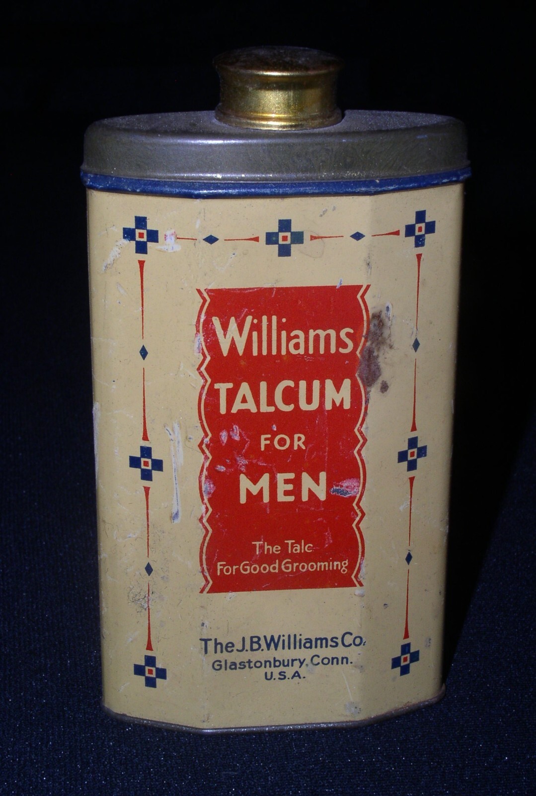 Williams Talcum for Men Tin~J.B. Williams Co.,~Mostly Full Shaker Tin ...