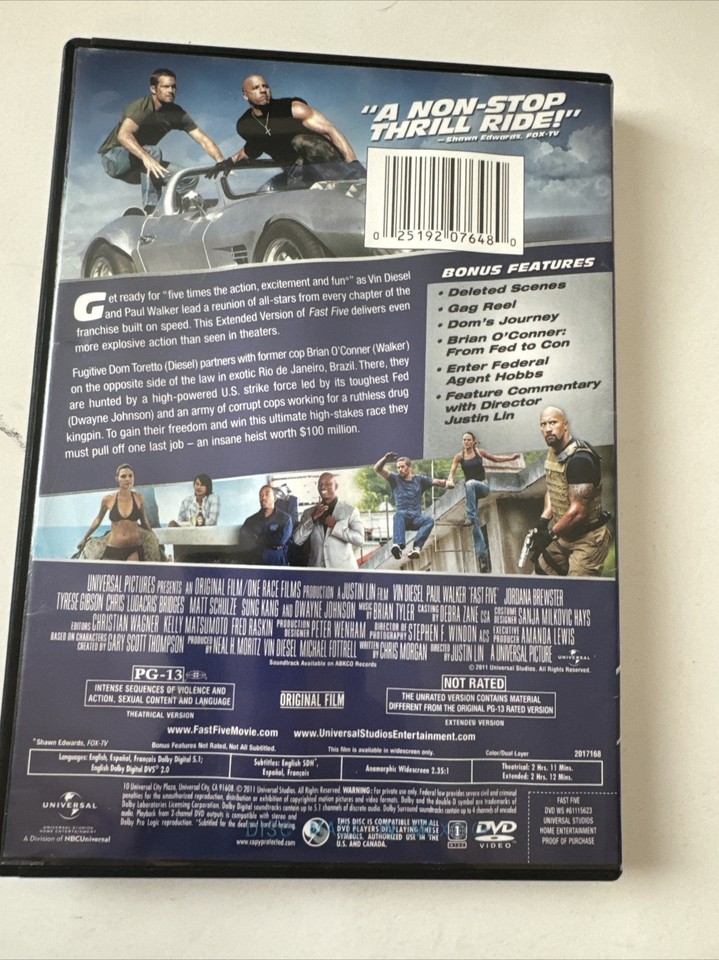 Fast Five - DVD By Dwayne Johnson,Vin Diesel - VERY GOOD 25192076480 | eBay