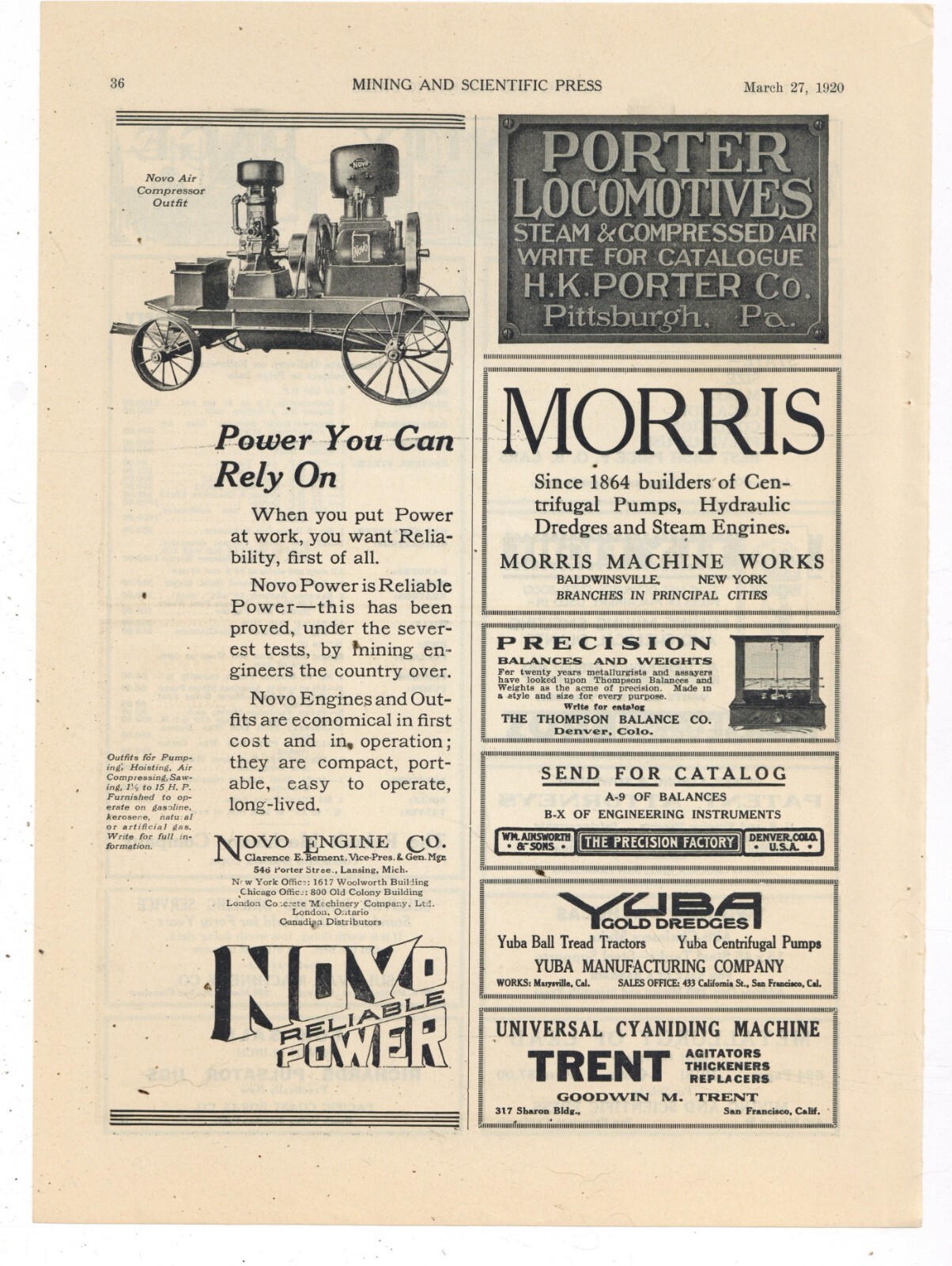 1920 Novo Engine Co. Ad: Reliable Power - Air Compressor Outfit Pic ...