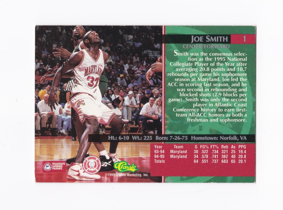 1995 Classic Silver Signatures #1 Joe Smith Golden State Warriors ...