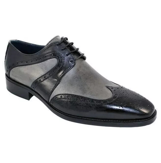 New Black & Gray Wing Tip Leather Lace Up Style Dress Shoes For Mens | eBay