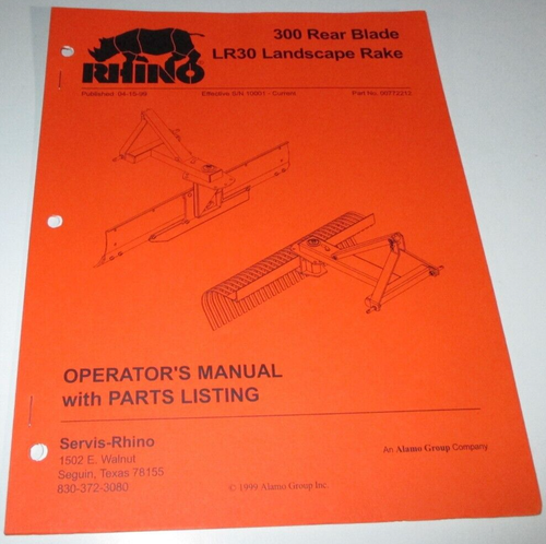 Rhino 300 Rear Mounted Blade LR30 Landscape Rake Operators & Parts ...