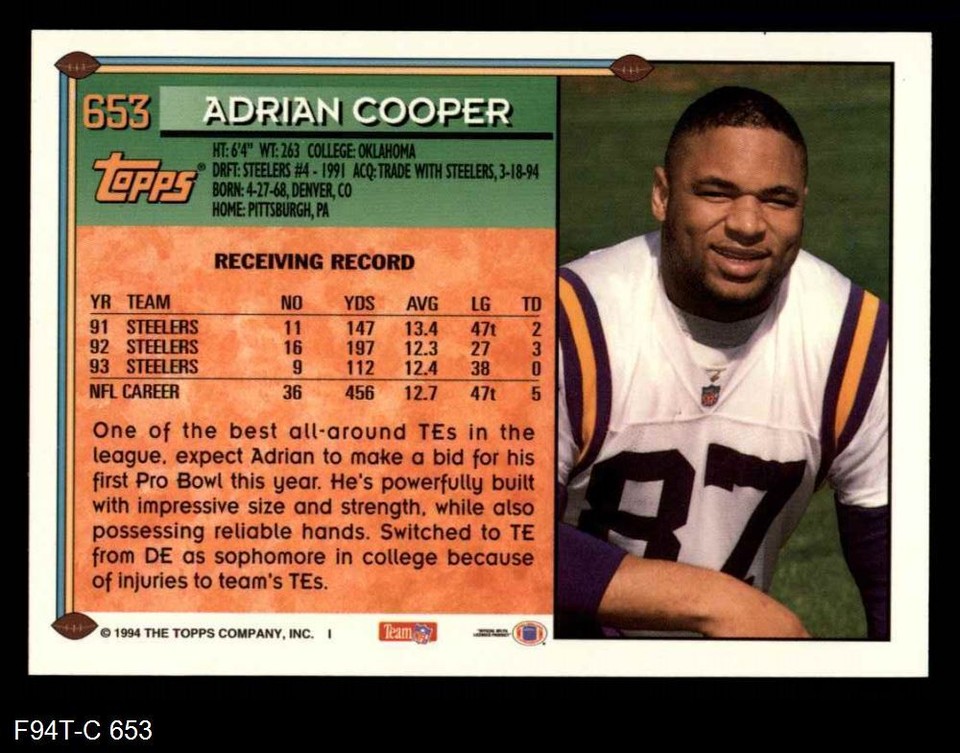1994 Topps #653 Adrian Cooper Vikings Oklahoma 8 - NM/MT | eBay