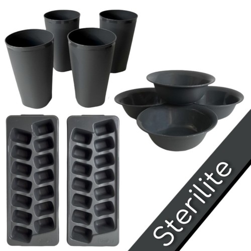NEW Sterilite Stone Gray Kitchen Set Plastic Drink Cup & Ice Cube Tray ...