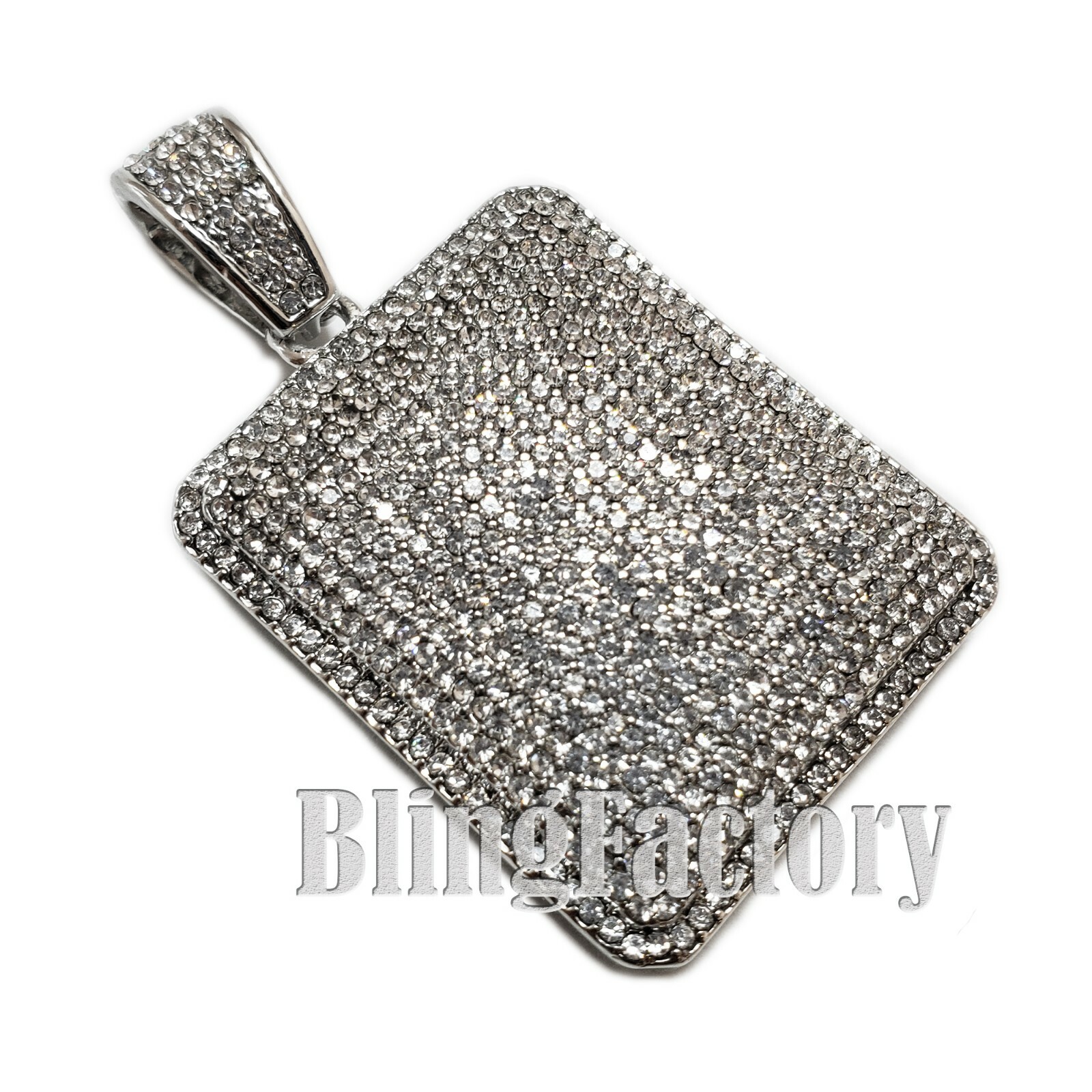 HIP HOP FULL ICED ICY CUBIC ZIRCONIA SILVER PLATED SQUARE DOG TAG CHARM ...
