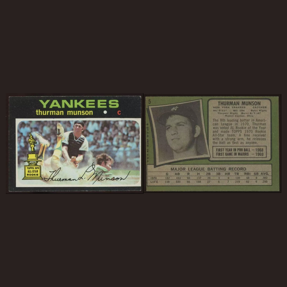 Thurman Munson #5 NM 1971 Topps Set Break New York Yankees Gold Rookie ...