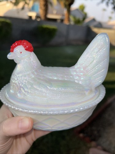 Westmoreland Carnival Glass Depression Style Chicken Hen on Nest Candy ...