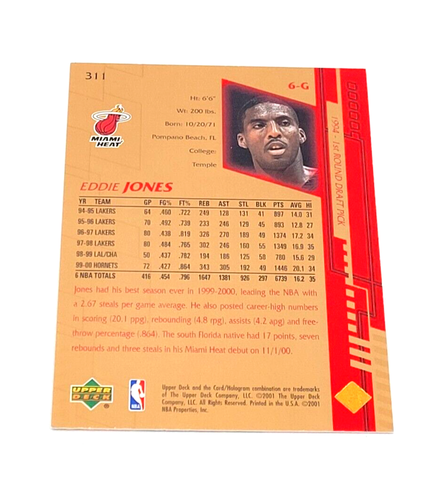 2001 Upper Deck Game Jersey Edition Eddie Jones Miami Heat #311 | eBay