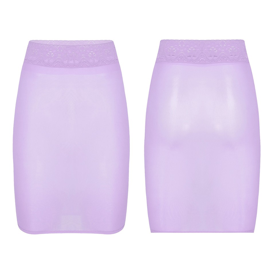 Womens Sheer Mesh Mini Skirt Lace See Through High Waist Stretchy ...