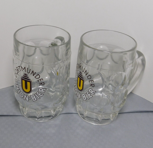 Vtg DORTMUNDER UNION BIER Germany 0.25L Dimpled Glass 5" Beer Mug Stein ...