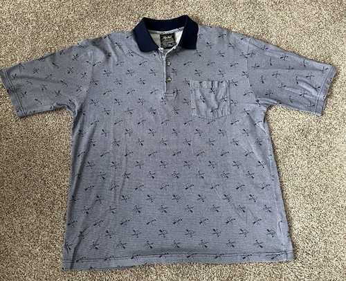 VTG 80s 90s Chip Beck Polo Shirt Mens Large Blue Golf Club All Over AOP ...