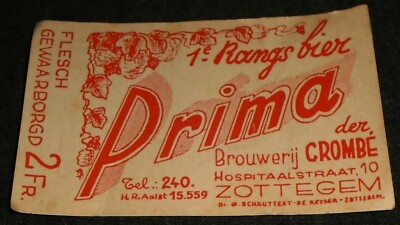 Rare OLD Prima Beer, Rangs Bier, Zottegem Graphic Vintage Beer Bottle ...