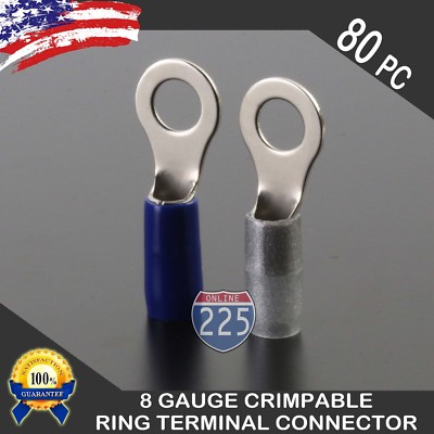 8 Gauge Platinum Ring Terminal 80 Pack 8 AWG Wire Crimp Silver Blue ...