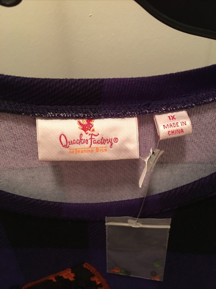 Quacker Factory Women's Top Sz 1X Halloween Purple Plaid Cozy Sequin ...