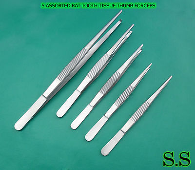 5 ASSORTED RAT TOOTH TISSUE THUMB FORCEPS SURGICAL | eBay