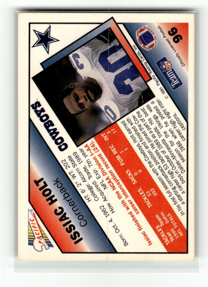Issiac Holt 1991 Pacific Football #96 NFL Dallas Cowboys Cornerback | eBay