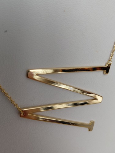 Large 2 In. Sideways Initial Pendant Necklace Gold Tone Metal_ Letter M ...