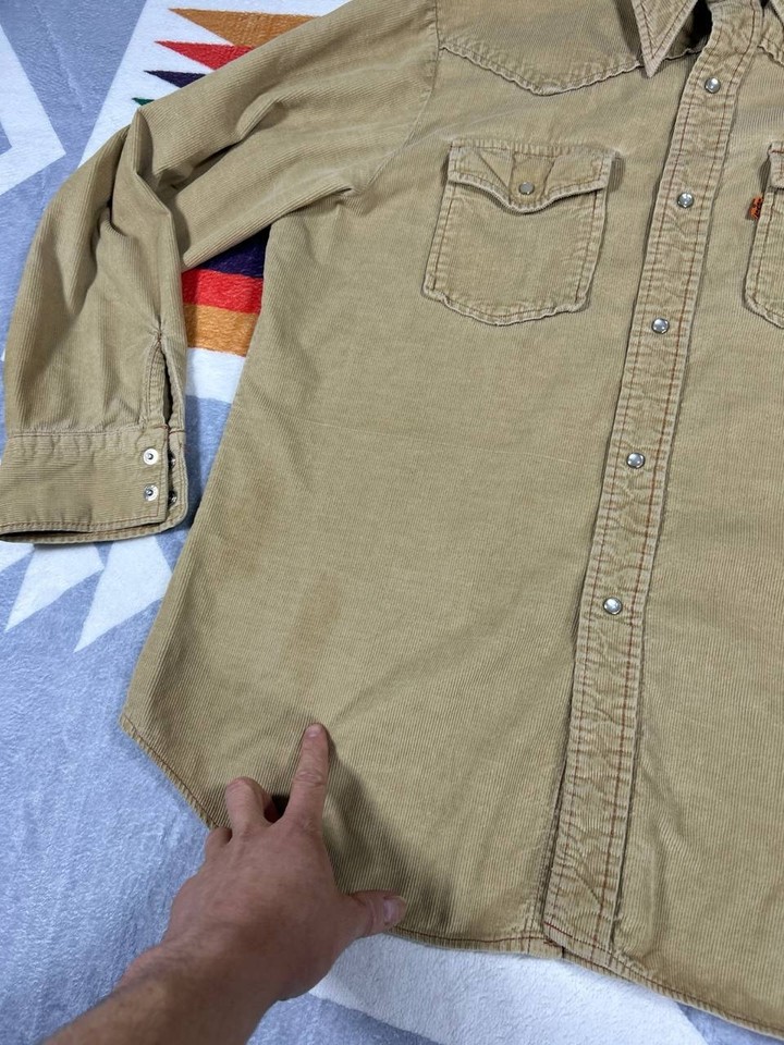 Vintage Levis Orange Tab Corduroy Shirt Mens Medium Pearl Snap 70s | eBay
