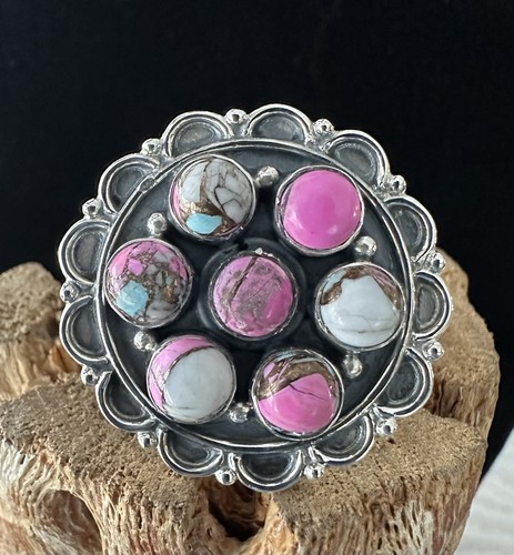 Sterling Silver Native American SW Kingman Cotton Candy Dahlia Multi ...