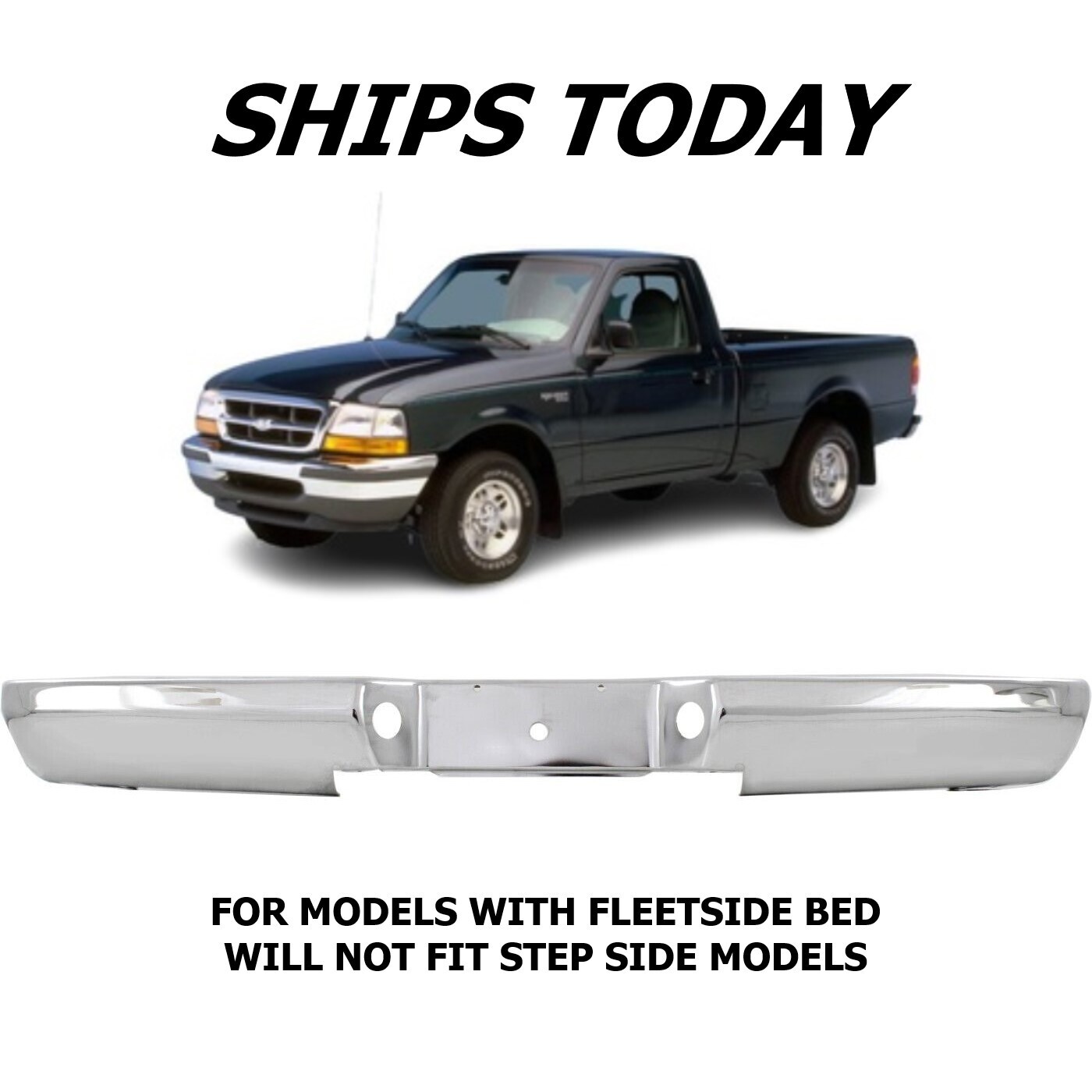 NEW Chrome Rear Bumper For 1993-2011 Ford Ranger Fleetside/Styleside | eBay