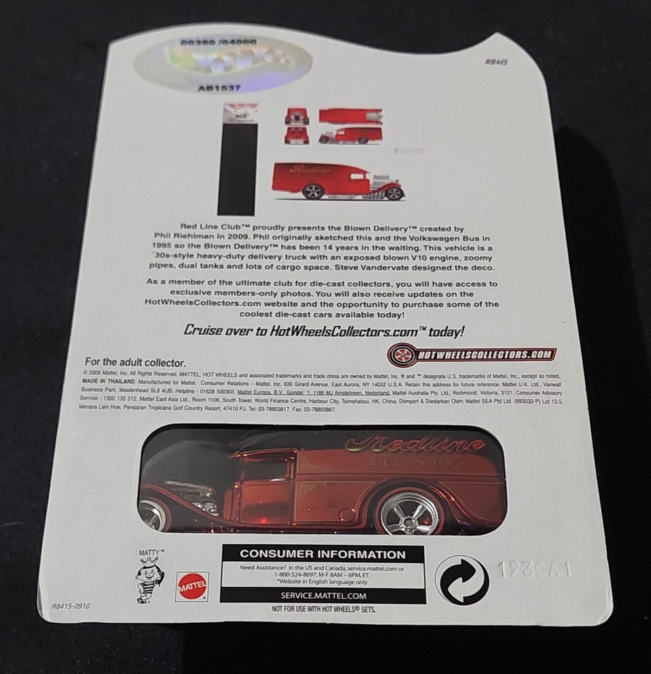 Hot Wheels Red Line Club Club Exclusive Blown Delivery 2010 With Case ...