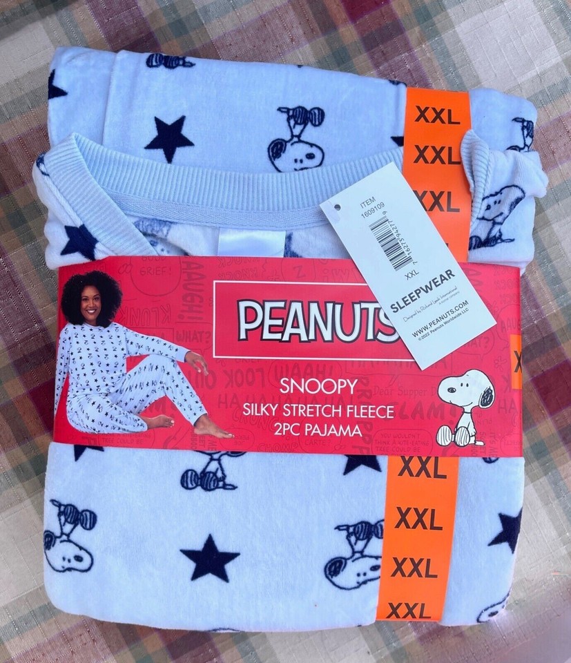 Peanuts Snoopy Women’s Blue silky stretch fleece 2 pc pajama Size 2X B4 ...